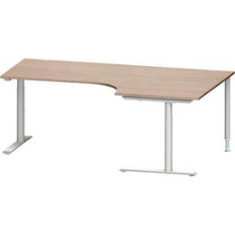 Sch&auml;fer Shop Sch&auml;fer Shop Genius Winkelschreibtisch MODENA FLEX 90&deg;, Ansatz rechts, C-Fu&szlig;-Rundrohr, B 2000 mm,Eiche-Dekor/wei&szlig;alu