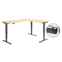 Sch&auml;fer Shop Sch&auml;fer Shop Genius Winkelschreibtisch AERO FLEX, elektrisch h&ouml;henverstellbar, 90&deg; Winkel, C-Fu&szlig;, B 2000 x T 1600 mm, Ahorn-Dekor/anthrazit, Memorypanel + Kabelkanal