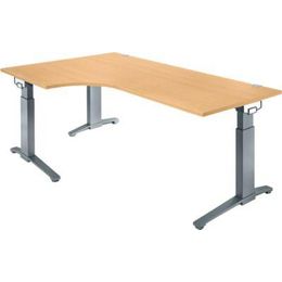 Sch&auml;fer Shop Sch&auml;fer Shop Genius Schreibtisch ERGOSTYLE S, 90&deg;, C-Fu&szlig; Gestell, Ansatz links, manuell h&ouml;henverstellbar, melaminharzbeschichtet, B 2000 x T 800 x H 675-895 mm, Buche/anthrazit