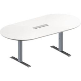 Sch&auml;fer Shop Sch&auml;fer Shop Genius Konferenztisch MODENA FLEX, 6-fach Anschluss, Oval, T-Fu&szlig; Rechteckrohr, B 2000 x T 1000 x H 650-850 mm, wei&szlig;/wei&szlig;alu