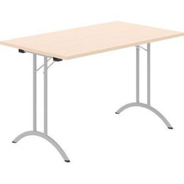 Sch&auml;fer Shop Sch&auml;fer Shop Select Klapptisch, Rechteck, Doppel-T-Fu&szlig;gestell, Spezial-Klappbeschlag & Bodenausgleich, B 1200 x T 700 x H 720 mm, Ahorn-Dekor/alusilber