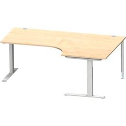 Sch&auml;fer Shop Sch&auml;fer Shop Genius Winkelschreibtisch MODENA FLEX 90&deg;, C-Fu&szlig;-Rechteckrohr, B 2000 mm, Ansatz rechts, Ahorn/wei&szlig;alu