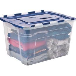 Aufbewahrungsbox Fellowes BANKERS BOX, Volumen 55 l, stapelbar, geteilter Scharnierdeckel, L 590 x B 430 x H 350 mm, Polypropylen, transparent-dunkelblau