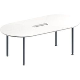 Sch&auml;fer Shop Sch&auml;fer Shop Genius Konferenztisch MODENA FLEX, 6-fach Anschluss, Oval, 4-Fu&szlig; Rundrohr, B 2000 x T 1000 x H 720-840 mm, wei&szlig;/wei&szlig;alu
