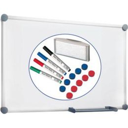 Whiteboard 2000 Maulpro, wei&szlig; kunststoffbeschichtet, magnethaftend, Rahmen silber, B 900 x H 600 mm + 15-teiliges Zubeh&ouml;r-Set