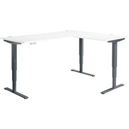 Sch&auml;fer Shop Winkelschreibtisch AERO FLEX, elektrisch h&ouml;henverstellbar, 90&deg; Winkel, T-Fu&szlig;, B 2000 x T 1600 mm, wei&szlig;/anthrazit + Memorypanel