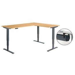 Sch&auml;fer Shop Sch&auml;fer Shop Genius Winkelschreibtisch AERO FLEX, elektrisch h&ouml;henverstellbar, 90&deg; Winkel, C-Fu&szlig;, B 2000 x T 1600 mm, Buche-Dekor/anthrazit, Memorypanel + Kabelkanal