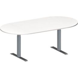Sch&auml;fer Shop Sch&auml;fer Shop Genius Konferenztisch MODENA FLEX, Oval, T-Fu&szlig; Rechteckrohr, B 2000 x T 1000 x H 650-850 mm, wei&szlig;/wei&szlig;aluminium RAL 9006