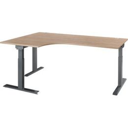 Sch&auml;fer Shop Sch&auml;fer Shop Select Winkelschreibtisch ERGO-T 2.0, 90&deg; Winkel, Ansatz links, T-Fu&szlig;, B 2000 x T 1200/800 x H 675-895 mm, Eiche/anthrazit