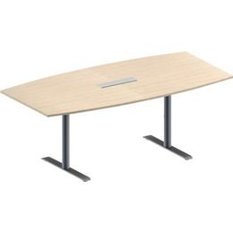 Sch&auml;fer Shop Sch&auml;fer Shop Genius Konferenztisch MODENA FLEX, mit Tischanschlussfeld, Boot, T-Fu&szlig; Rundrohr, B 2000 x H 650-850 mm, Ahorn/wei&szlig;aluminium RAL 9006