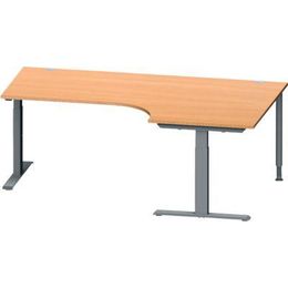 Sch&auml;fer Shop Sch&auml;fer Shop Genius Winkelschreibtisch MODENA FLEX, 90&deg; Winkel rechts, T-Fu&szlig; Rechteckrohr, B 2000 x T 1200/800 x H 650-850 mm, Buche/anthrazit