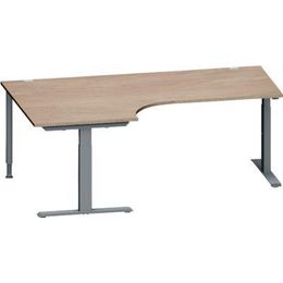 Sch&auml;fer Shop Sch&auml;fer Shop Genius Winkelschreibtisch MODENA FLEX, 90&deg; Winkel links, T-Fu&szlig; Rechteckrohr, B 2000 x T 1200/800 x H 650-850 mm, Eiche/anthrazit