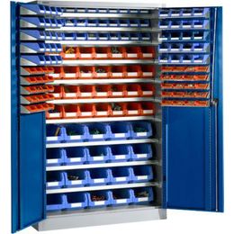 Sch&auml;fer Shop Magazinschrank, mit Ausstattung, B 1200 x T 500 x H 1935 mm, wei&szlig;aluminium/enzianblau