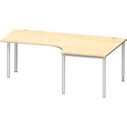 Sch&auml;fer Shop Sch&auml;fer Shop Genius Winkelschreibtisch MODENA FLEX 90&deg;, Ansatz rechts, einseitig, verk&uuml;rzte Seitenteile, 4-Fu&szlig;-Rundrohr, Ahorn-Dekor/wei&szlig;aluminium
