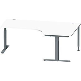 Sch&auml;fer Shop Sch&auml;fer Shop Genius Winkelschreibtisch MODENA FLEX, 90&deg; Winkel rechts, T-Fu&szlig; Rechteckrohr, B 2000 x T 1200/800 x H 650-850 mm, wei&szlig;/anthrazit