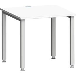 Sch&auml;fer Shop Schreibtisch MODENA FLEX, Quadrat, 4-Fu&szlig; Quadratrohr, B 800 x T 800 x H 720-820 mm, wei&szlig;/wei&szlig;aluminium