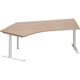 Sch&auml;fer Shop Sch&auml;fer Shop Genius Winkelschreibtisch MODENA FLEX 135&deg;, Ansatz links, C-Fu&szlig;-Rundrohr, B 2165 mm, Eiche-Dekor