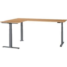 Sch&auml;fer Shop Sch&auml;fer Shop Genius Winkelschreibtisch Modena Flex, elektrisch h&ouml;henverstellbar, 90&deg; Winkel beidseitig, B 2000 x T 2000 mm, Buche/anthrazit