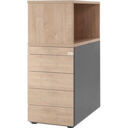 Sch&auml;fer Shop Sch&auml;fer Shop Genius Standcontainer mit Aufsatzregal, abschlie&szlig;bar, seitliche Griffnut, Eiche/anthrazit