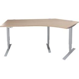 Sch&auml;fer Shop Sch&auml;fer Shop Genius Winkelschreibtisch AERO FLEX, elektrisch h&ouml;henverstellbar, 135&deg; Winkel rechts, B 2165 mm, Eiche/wei&szlig;alu + Memorypanel
