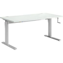 Schreibtisch Standard, rechteckig, manuell per Kurbel h&ouml;henverstellbar, C-Fu&szlig;, B 1200 x T 800 x H 728-1188 mm, lichtgrau/wei&szlig;aluminium
