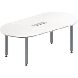 Sch&auml;fer Shop Sch&auml;fer Shop Genius Konferenztisch MODENA FLEX, 6-fach Anschluss, Oval, 4-Fu&szlig; Quadratrohr, B 2000 x T 1000 x H 720-840 mm, wei&szlig;/wei&szlig;alu