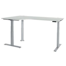 Sch&auml;fer Shop Sch&auml;fer Shop Genius Winkelschreibtisch Modena Flex, elektrisch h&ouml;henverstellbar, 90&deg; Winkel, T-Fu&szlig;, B 2000 mm, lichtgrau/wei&szlig;alu