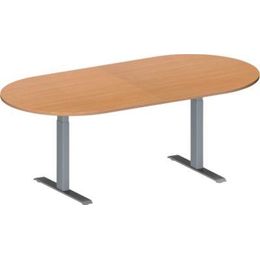 Schäfer Shop Schäfer Shop Genius Konferenztisch MODENA FLEX, Oval, T-Fuß Rechteckrohr, B 2000 x T 1000 x H 650-850 mm, Buche/weißaluminium RAL 9006