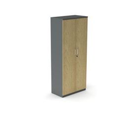 Fl&uuml;gelt&uuml;renschrank BEXXSTAR, 5 Ordnerh&ouml;hen, Holzt&uuml;ren, H 1895 mm, dunkelgrau/Eiche