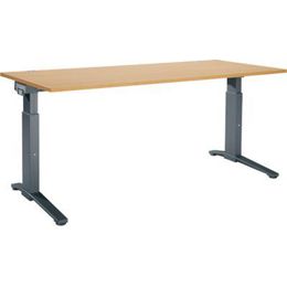 Sch&auml;fer Shop Sch&auml;fer Shop Genius Schreibtisch ERGOSTYLE S, manuell h&ouml;henverstellbar, Rechteck, C-Fu&szlig;, B 1800 x T 800 x H 675-895 mm, Buche/anthrazit