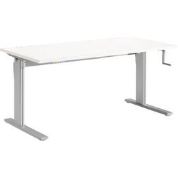 Schreibtisch Standard, rechteckig, manuell per Kurbel h&ouml;henverstellbar, C-Fu&szlig;, B 1600 x T 800 x H 728-1188 mm, wei&szlig;/wei&szlig;aluminium