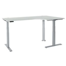 Sch&auml;fer Shop Sch&auml;fer Shop Genius Winkelschreibtisch Modena Flex, elektrisch h&ouml;henverstellbar, 90&deg; Winkel, T-Fu&szlig;, B 2000 mm, lichtgrau/wei&szlig;alu