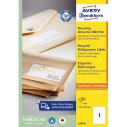 Avery Zweckform Etiketten AVERY&reg; Zweckform, f&uuml;r Druckertyp Inkjet/Laser, rechteckig, nachhaltig, A4 Format, Papier, naturwei&szlig;, 100 Etiketten, B 297 x H 210 mm