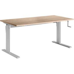 Schreibtisch Standard, rechteckig, manuell per Kurbel h&ouml;henverstellbar, C-Fu&szlig;, B 1600 x T 800 x H 728-1188 mm, Eiche-Dekor/wei&szlig;aluminium