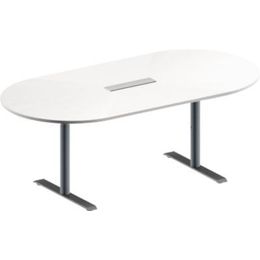 Sch&auml;fer Shop Sch&auml;fer Shop Genius Konferenztisch MODENA FLEX, 6-fach Anschluss, Oval, T-Fu&szlig; Rundrohr, B 2000 x T 1000 x H 650-850 mm, wei&szlig;/wei&szlig;alu