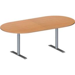 Schäfer Shop Schäfer Shop Genius Konferenztisch MODENA FLEX, Oval, T-Fuß Rundrohr, B 2000 x T 1000 x H 650-850 mm, Buche/weißaluminium RAL 9006