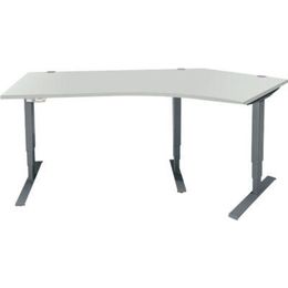Sch&auml;fer Shop Sch&auml;fer Shop Genius Winkelschreibtisch AERO FLEX, elektrisch h&ouml;henverstellbar, 135&deg; Winkel rechts, B 2165 mm, lichtgrau/anthrazit + Memorypanel