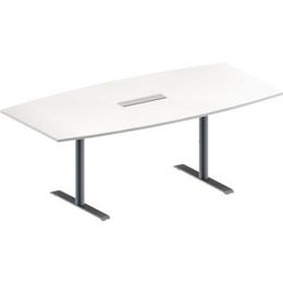 Sch&auml;fer Shop Sch&auml;fer Shop Genius Konferenztisch MODENA FLEX, mit Tischanschlussfeld, Boot, T-Fu&szlig; Rundrohr, B 2000 x H 650-850 mm, wei&szlig;/wei&szlig;aluminium RAL 9006