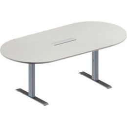 Sch&auml;fer Shop Sch&auml;fer Shop Genius Konferenztisch MODENA FLEX, 6-fach Anschluss, Oval, T-Fu&szlig; Rechteckrohr, B 2000 x T 1000 x H 650-850 mm, lichtgrau/wei&szlig;alu