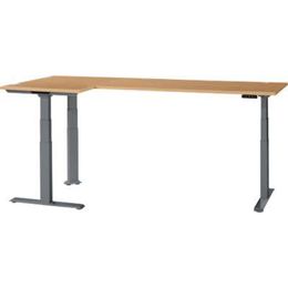 Sch&auml;fer Shop Sch&auml;fer Shop Genius Winkelschreibtisch Modena Flex, elektrisch h&ouml;henverstellbar, 90&deg; Winkel beidseitig, B 2000 x T 1600 mm, Buche/anthrazit