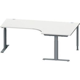 Sch&auml;fer Shop Sch&auml;fer Shop Genius Winkelschreibtisch MODENA FLEX, 90&deg; Winkel rechts, T-Fu&szlig; Rechteckrohr, B 2000 x T 1200/800 x H 650-850 mm, lichtgrau/anthrazit