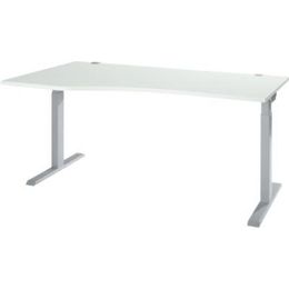 Schreibtisch ERGO-T 2.0, Freiform, Ansatz links, T-Fu&szlig;, B 1800 x T 1000/800 x H 675-895 mm, lichtgrau/wei&szlig;alu