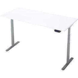 Schreibtisch, Rechteck, elektrisch h&ouml;henverstellbar, T-Fu&szlig;, B 1800 x T 800 x H 620-1280 mm, inkl. Memory Master, wei&szlig;/silber