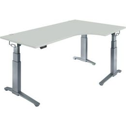 Sch&auml;fer Shop Sch&auml;fer Shop Genius Schreibtisch ERGOSTYLE S, 90&deg;, Ansatz rechts, elektrisch h&ouml;henverstellbar, C-Fu&szlig;, zweistufig, B 2000 x T 800 x H 645-1305 mm, inkl. Memory Master, lichtgrau/anthrazit