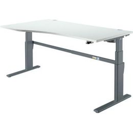 Schreibtisch Komfort, elektrisch h&ouml;henverstellbar, Freiform, Ansatz links, C-Fu&szlig;, B 1800 x T 1000,00/800 x H 655-1305 mm, lichtgrau/anthrazit