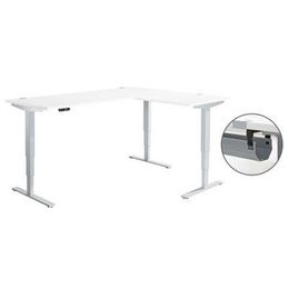 Sch&auml;fer Shop Sch&auml;fer Shop Genius Winkelschreibtisch AERO FLEX, elektrisch h&ouml;henverstellbar, 90&deg; Winkel, C-Fu&szlig;, B 2000 x T 1600 mm, wei&szlig;/wei&szlig;aluminium, Memorypanel + Kabelkanal