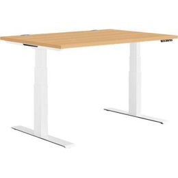Sch&auml;fer Shop Sch&auml;fer Shop Genius Schreibtisch MODENA FLEX, elektrisch h&ouml;henverstellbar, Rechteck, T-Fu&szlig;, B 1200 x T 800 mm, Buche/wei&szlig;