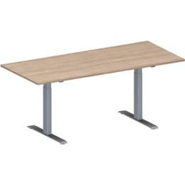 Sch&auml;fer Shop Sch&auml;fer Shop Genius Konferenztisch MODENA FLEX, Rechteck, T-Fu&szlig; Rechteckrohr, B 1800 x T 800 x H 650-850 mm, Eiche-Dekor/wei&szlig;aluminium RAL 9006