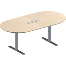 Sch&auml;fer Shop Sch&auml;fer Shop Genius Konferenztisch MODENA FLEX, 6-fach Anschluss, Oval, T-Fu&szlig; Rechteckrohr, B 2000 x T 1000 x H 650-850 mm, Ahorn/wei&szlig;alu