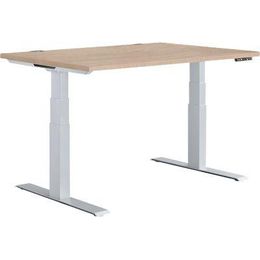 Sch&auml;fer Shop Sch&auml;fer Shop Genius Schreibtisch MODENA FLEX, elektrisch h&ouml;henverstellbar, Rechteck, T-Fu&szlig;, B 1200 x T 800 mm, Eiche/wei&szlig;alu